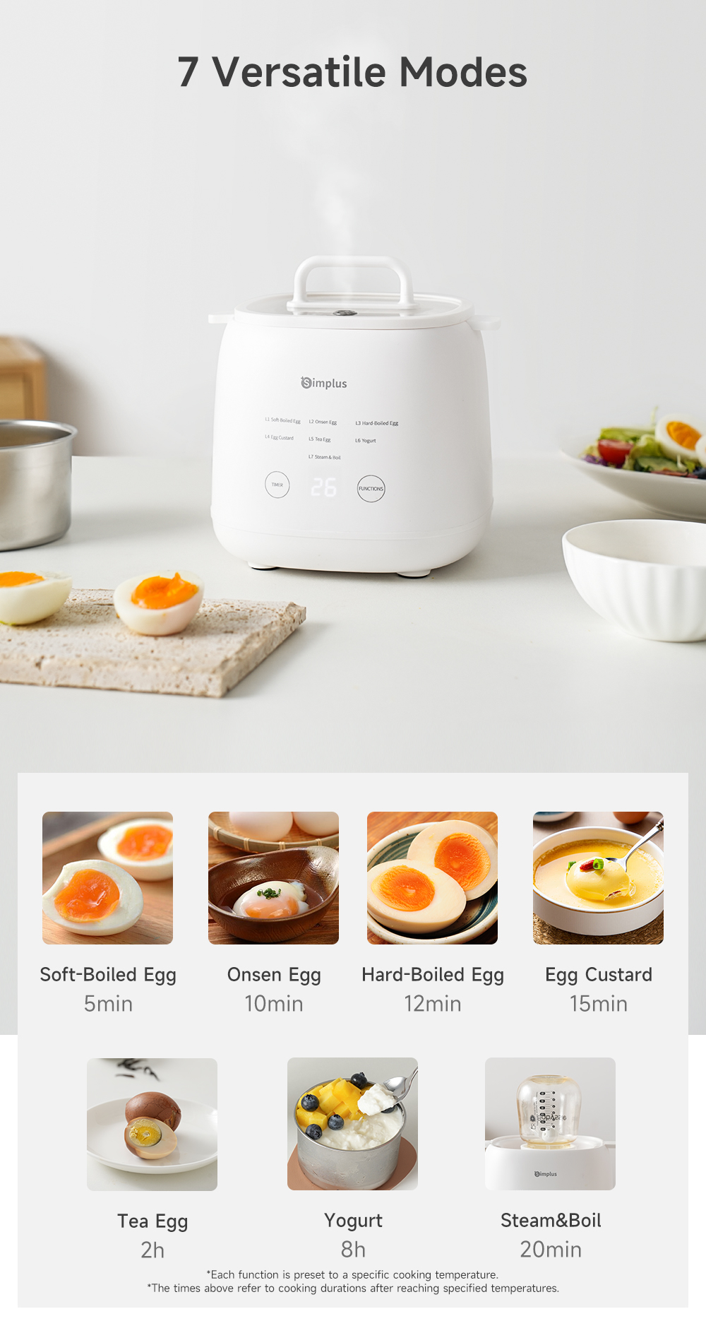 Simplus Egg Boiler Multifunctional Cooker 7 Modes 24h Timer Touch ...