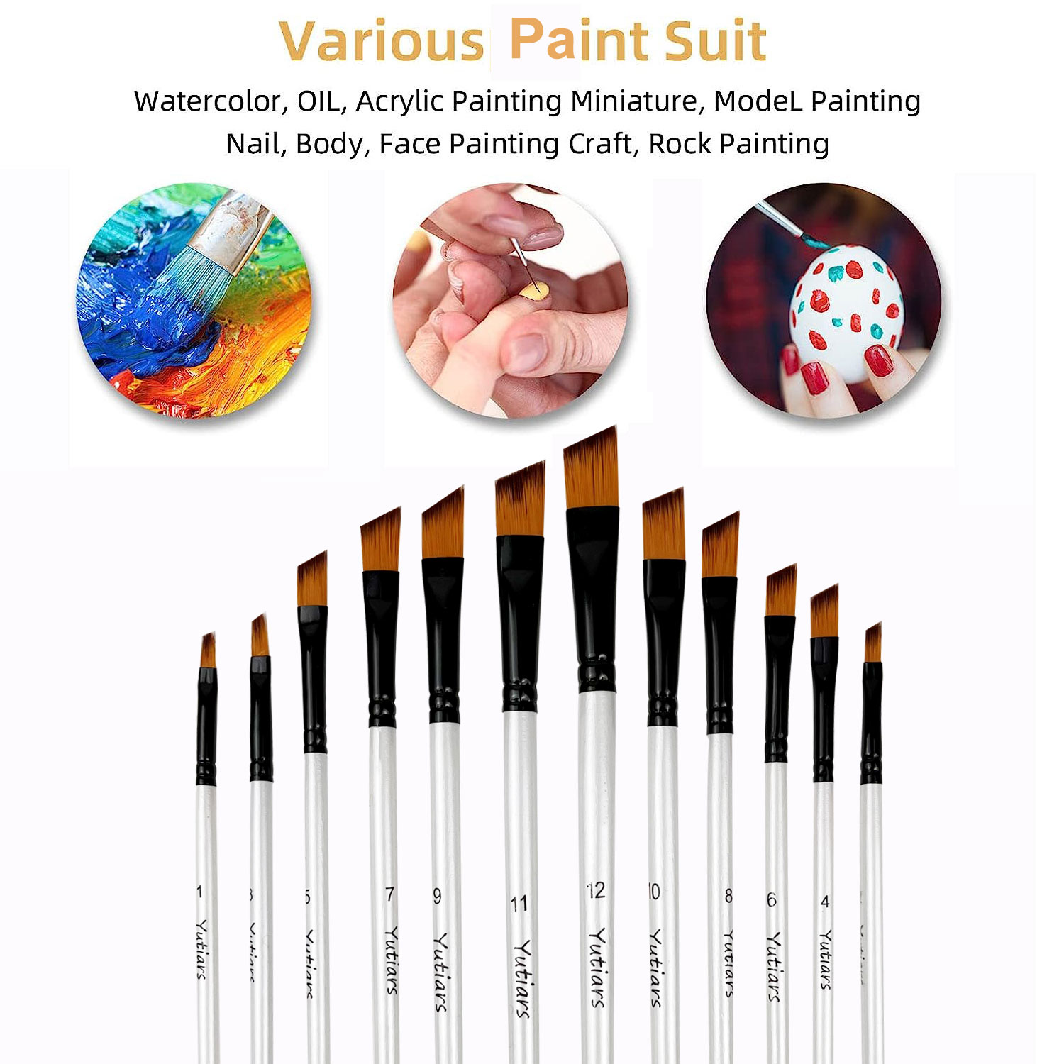 12-piece Pearl White Angled Brush Set | Nylon Hair for Acrylics ...