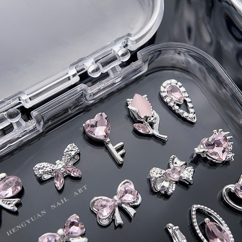 Bow Manicure Jewelry Light Luxury Girl Pink Diamond Alloy Cross Love ...