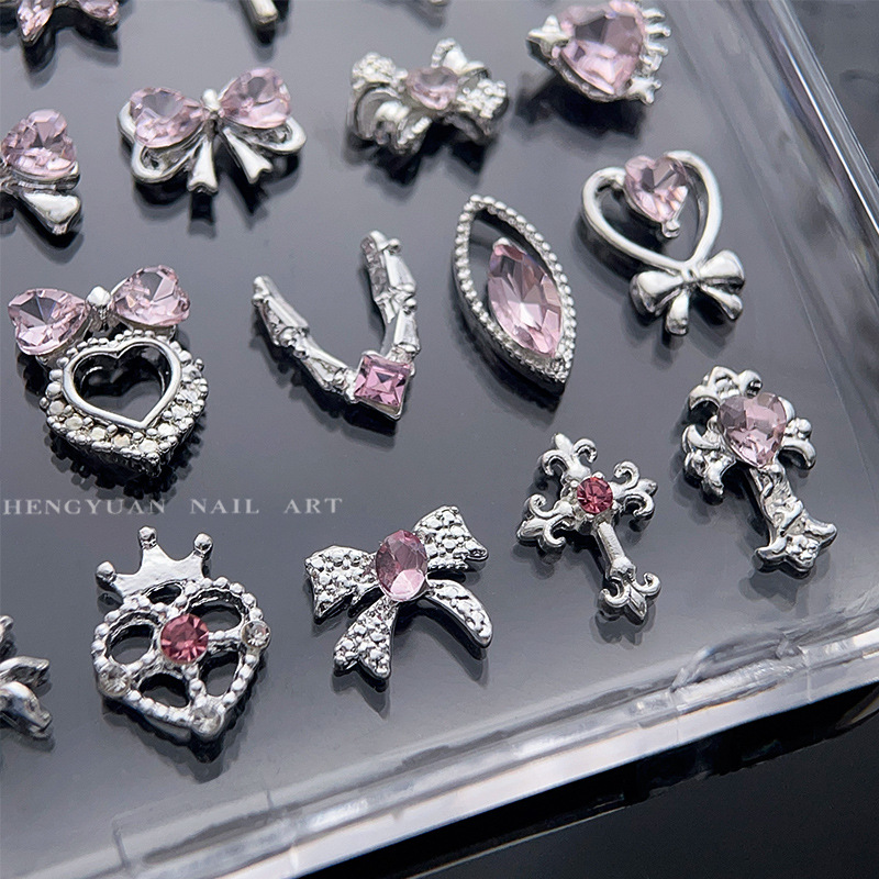 Bow Manicure Jewelry Light Luxury Girl Pink Diamond Alloy Cross Love ...