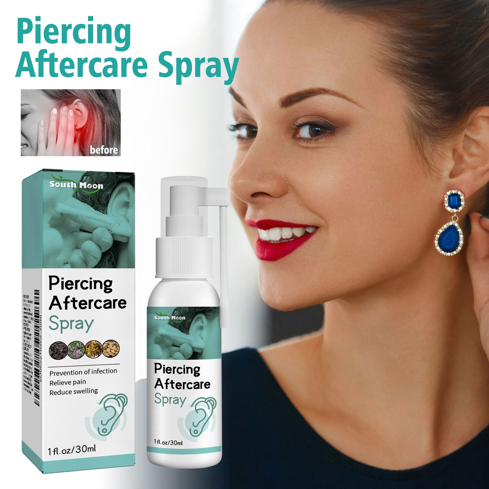 Piercing Aftercare Spray - 30ml Earring Cleaning Solution to Reduce ...