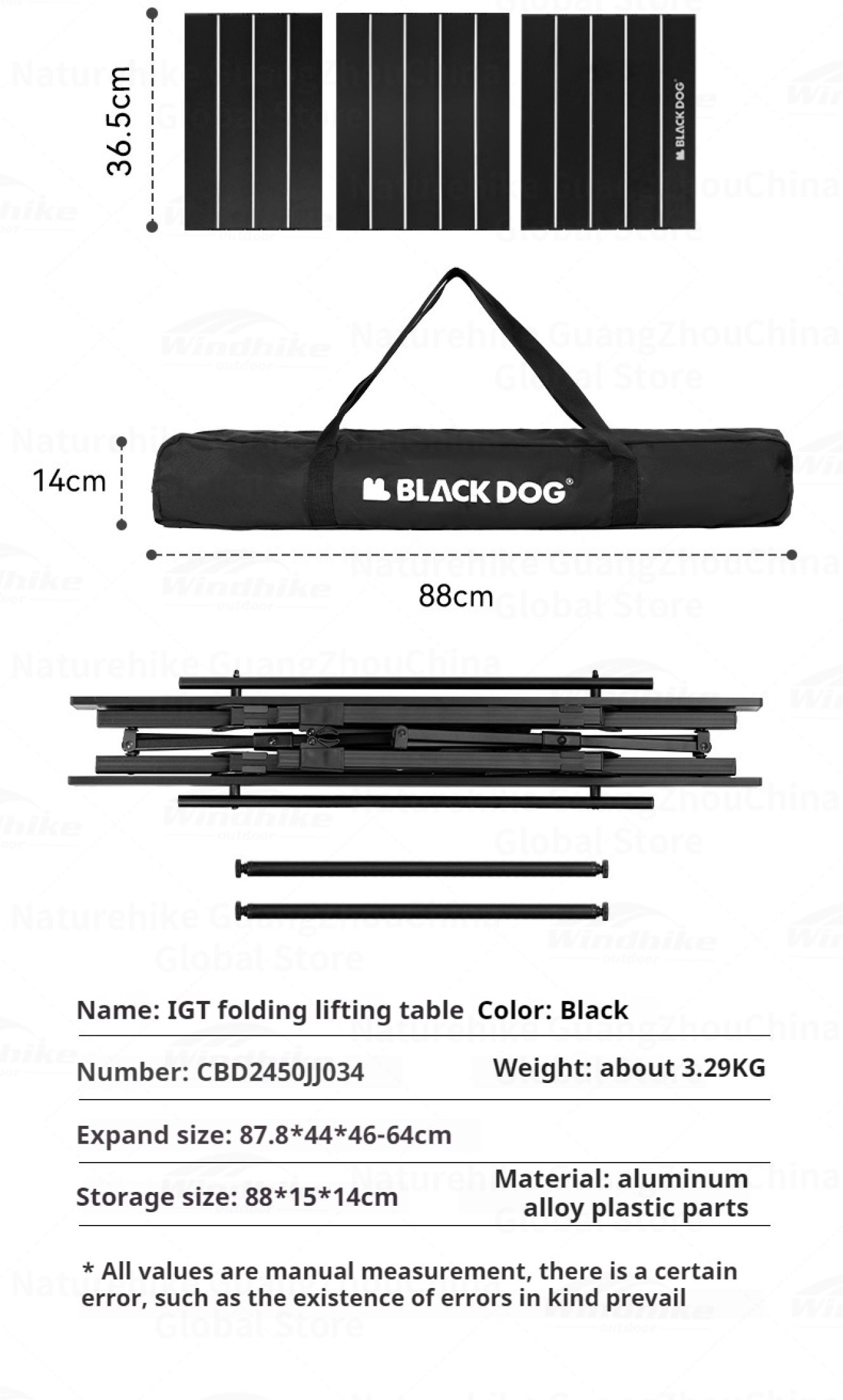 Blackdog IGT Combination Adjustable Height Portable Folding Outdoor Camping Style Storage Table ...