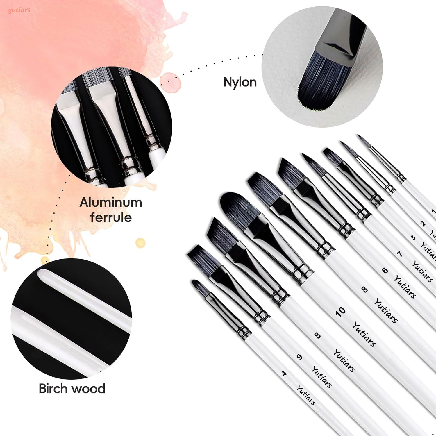 Professional Artist Paint Brush Set with Wooden Handles and Nylon ...