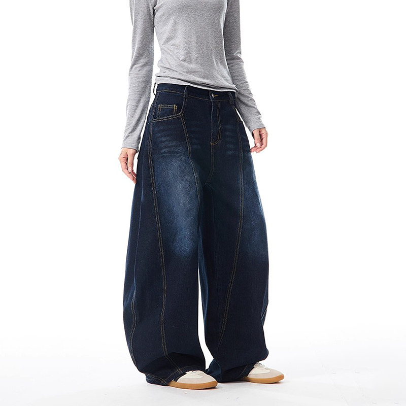 LEON Grunge Pants Super Baggy Pants Unisex Dark Blue Denim Pants Washed ...