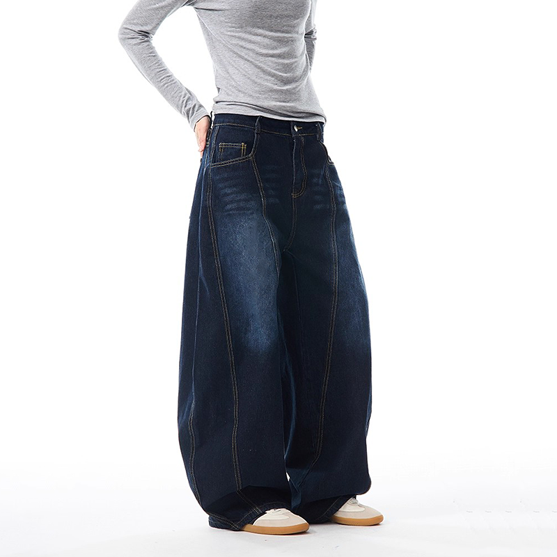 LEON Grunge Pants Super Baggy Pants Unisex Dark Blue Denim Pants Washed ...