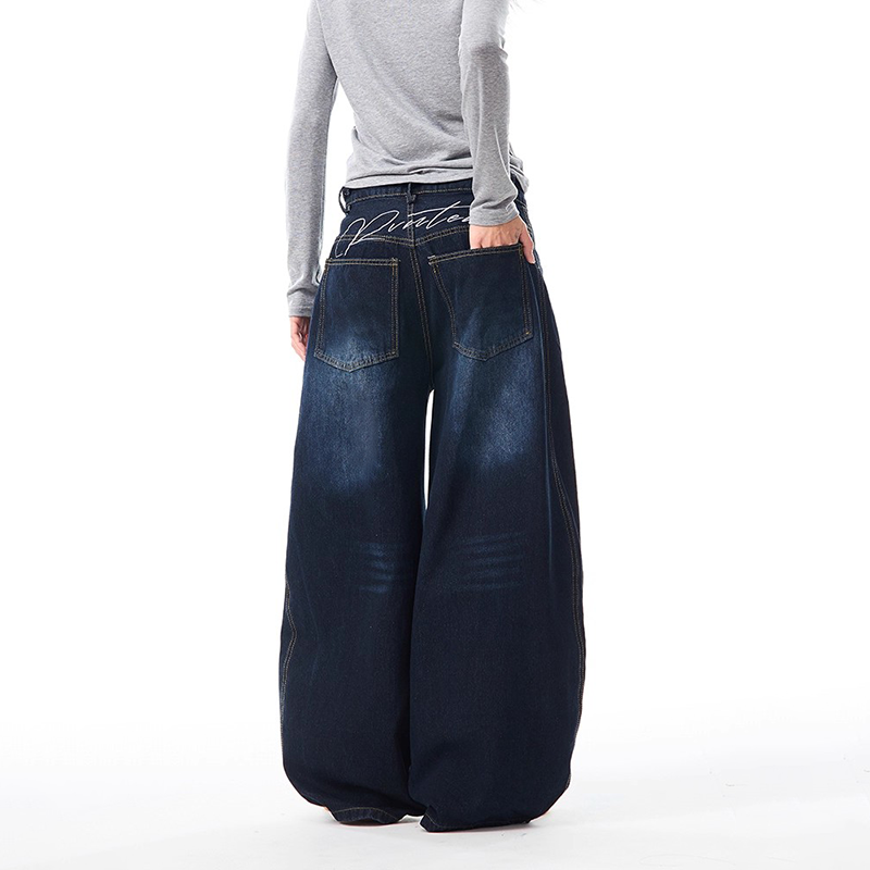 LEON Grunge Pants Super Baggy Pants Unisex Dark Blue Denim Pants Washed ...