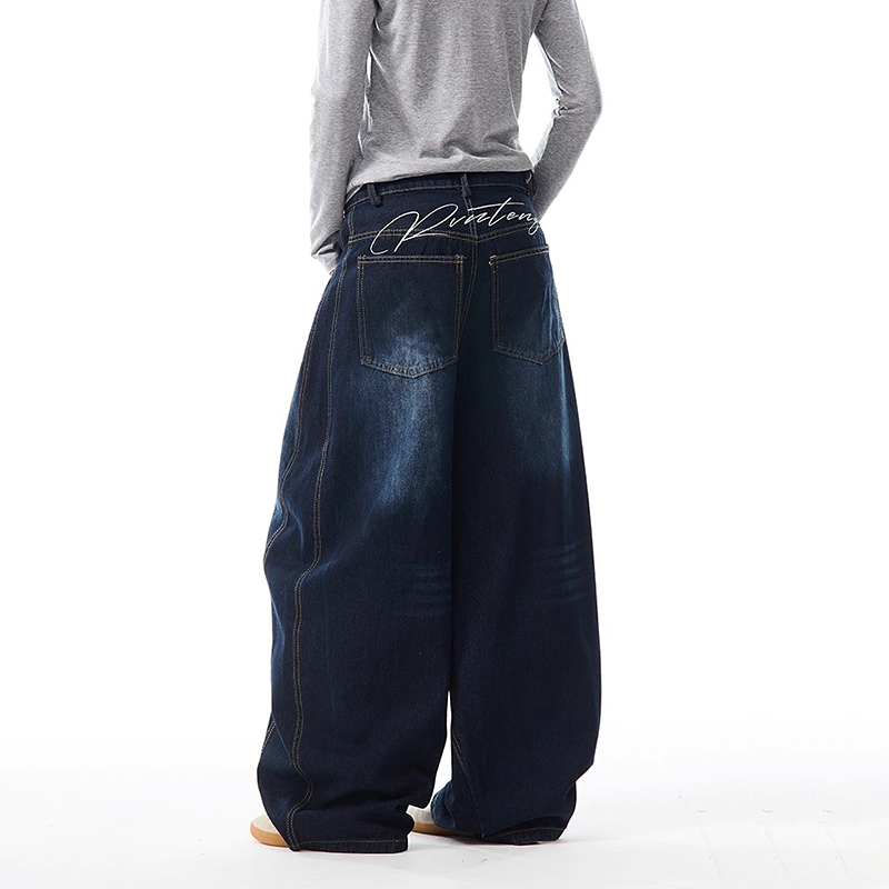 LEON Grunge Pants Super Baggy Pants Unisex Dark Blue Denim Pants Washed ...