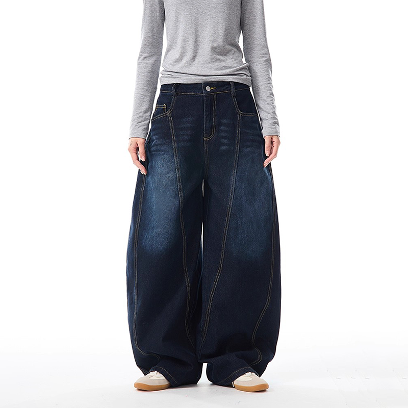 LEON Grunge Pants Super Baggy Pants Unisex Dark Blue Denim Pants Washed ...