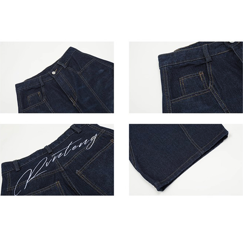 LEON Grunge Pants Super Baggy Pants Unisex Dark Blue Denim Pants Washed ...