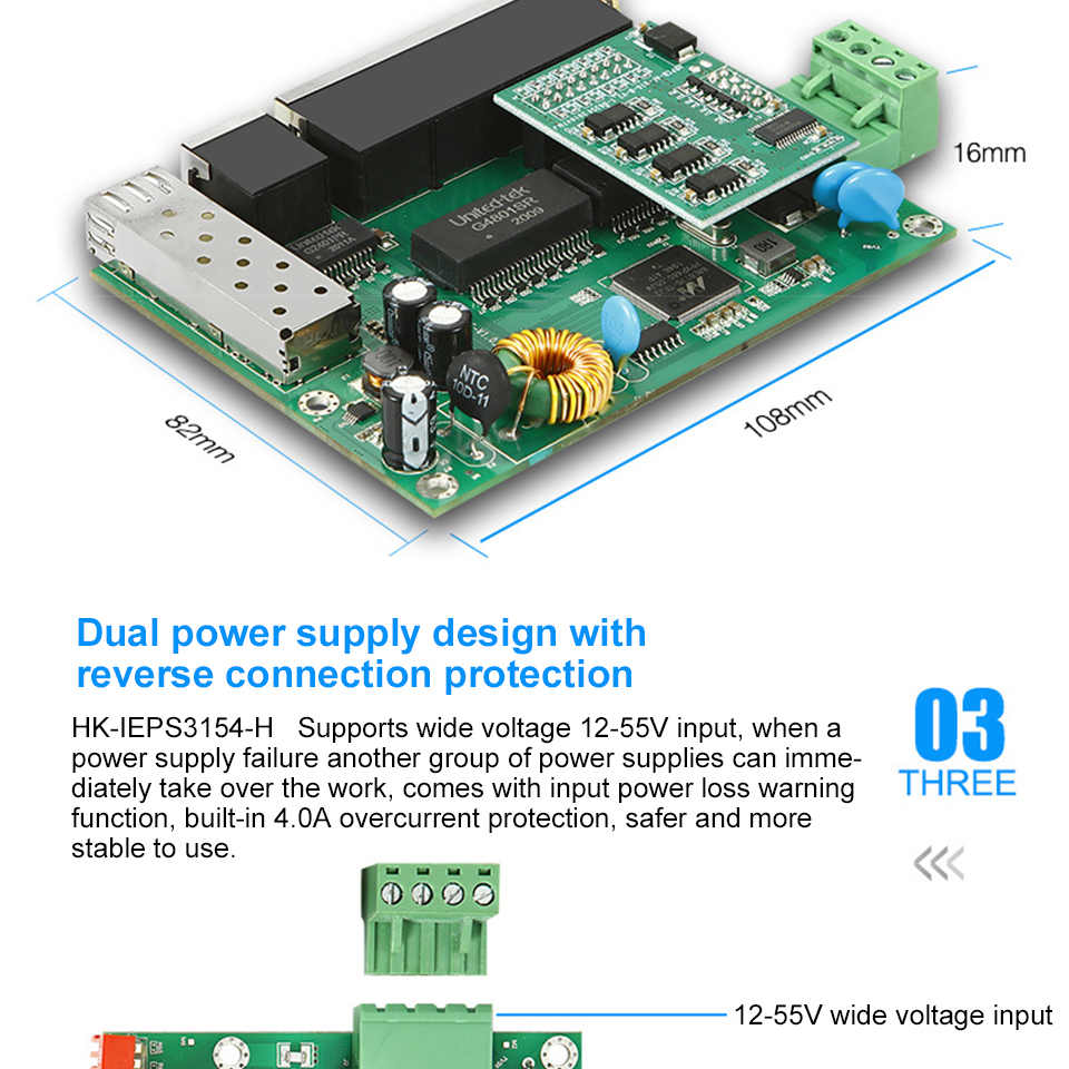 HICOMDATA Industrial 6-Port Gigabit PoE Switch PCBA | Dual Redundant ...