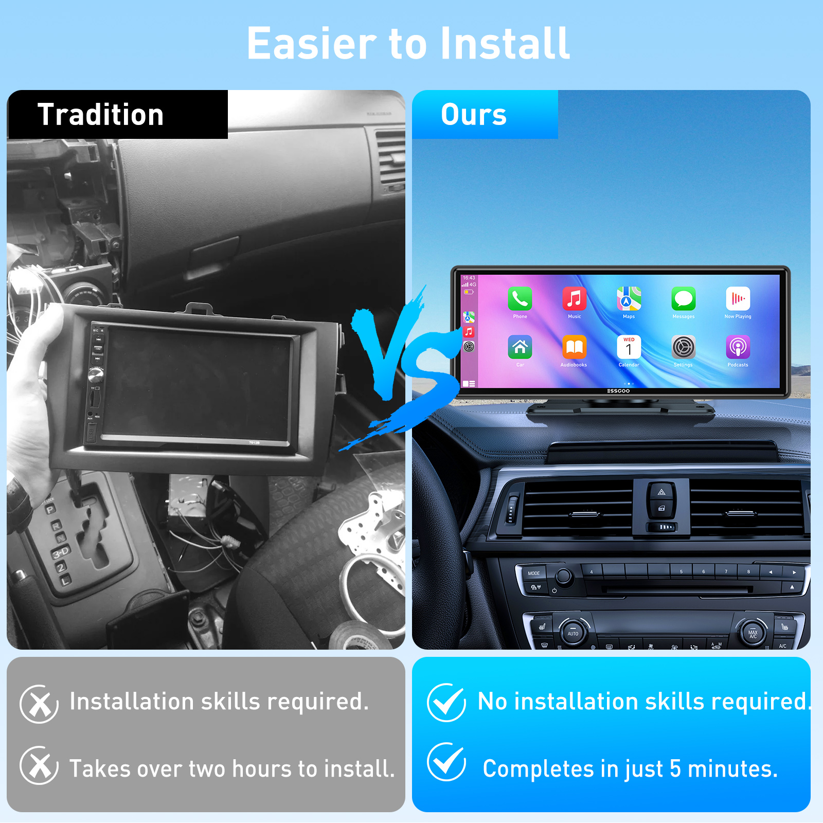 ESSGOO 10.26" INCH Portable Car Player Carplay Android Auto Bluetooth ...