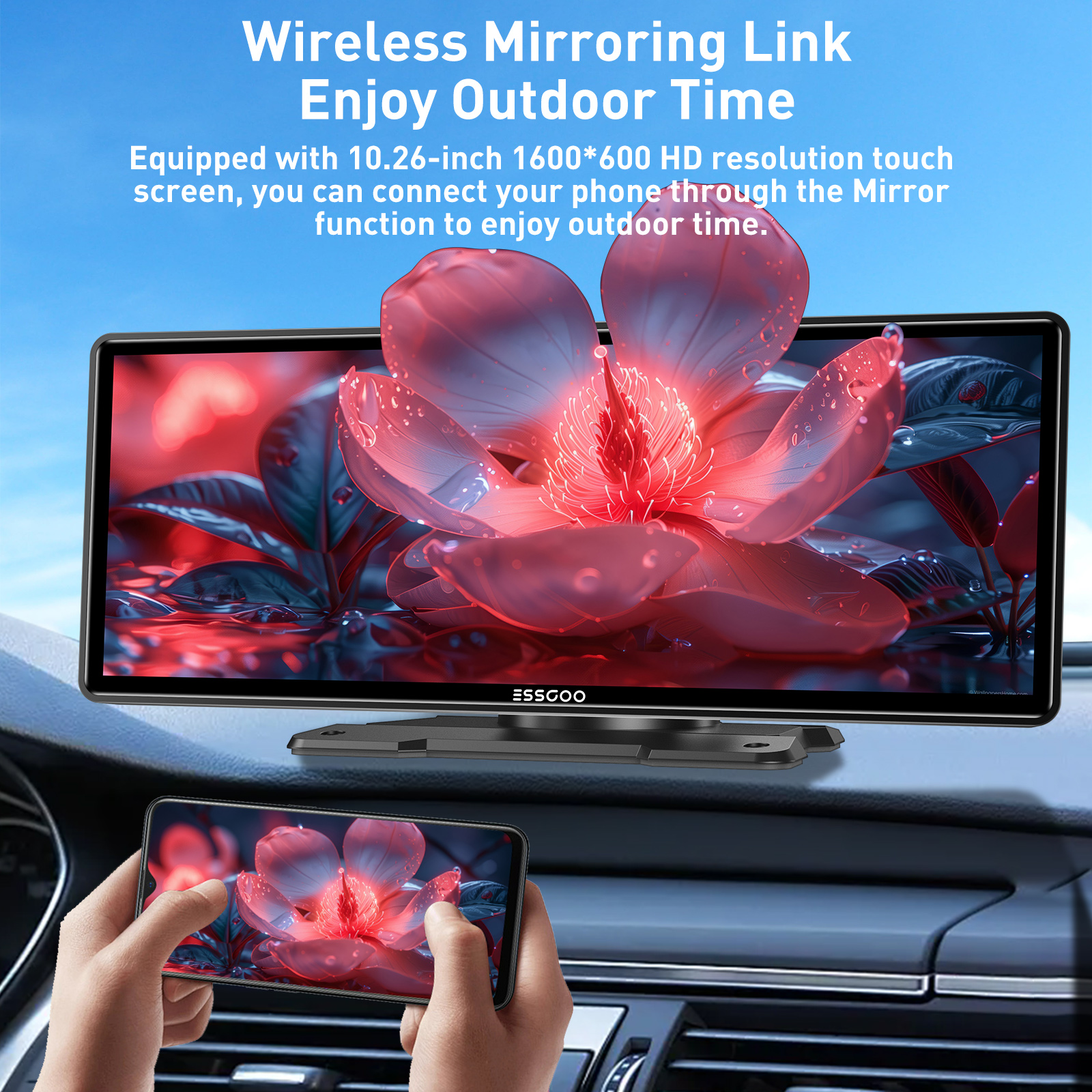 ESSGOO 10.26" INCH Portable Car Player Carplay Android Auto Bluetooth ...