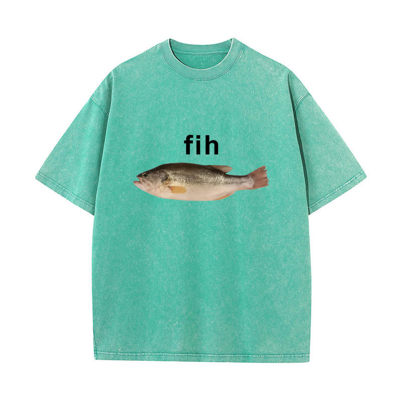 Funny Fih Fish Meme T-shirt High Quality Fashion Washed Vintage Short ...