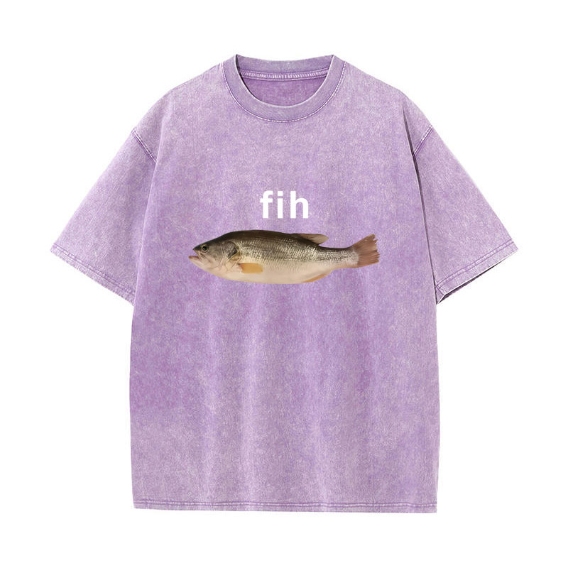 Funny Fih Fish Meme T-shirt High Quality Fashion Washed Vintage Short ...