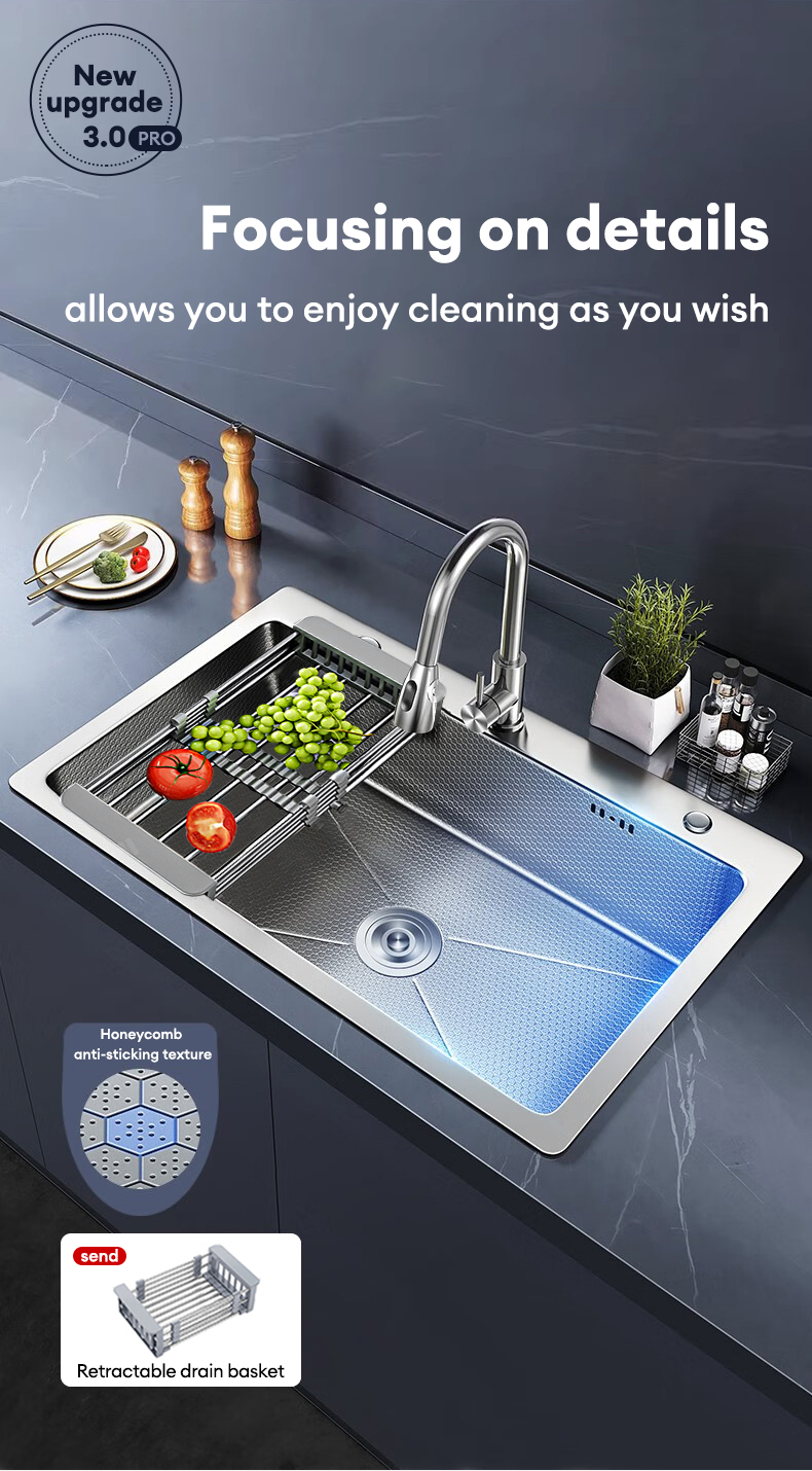 ICIC 304 Stainless Steel Kitchen Sink with Honeycomb Embossed Single ...