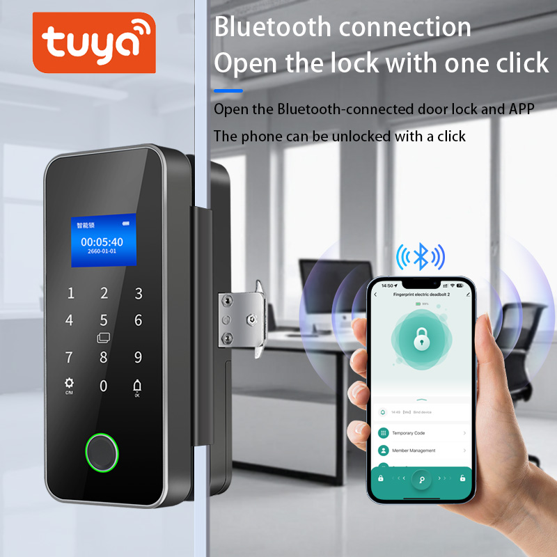 XSDTS Tuya Bluetooth Biometric Glass Door Smart Lock Fingerprint Password Card Electronic ...