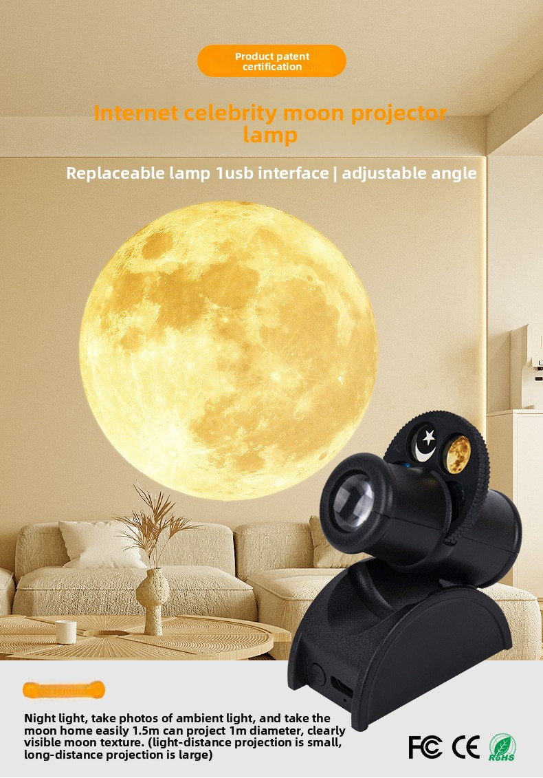 15 patterns Ins Moon Projector Light Starry Sky Projector Rotate ...