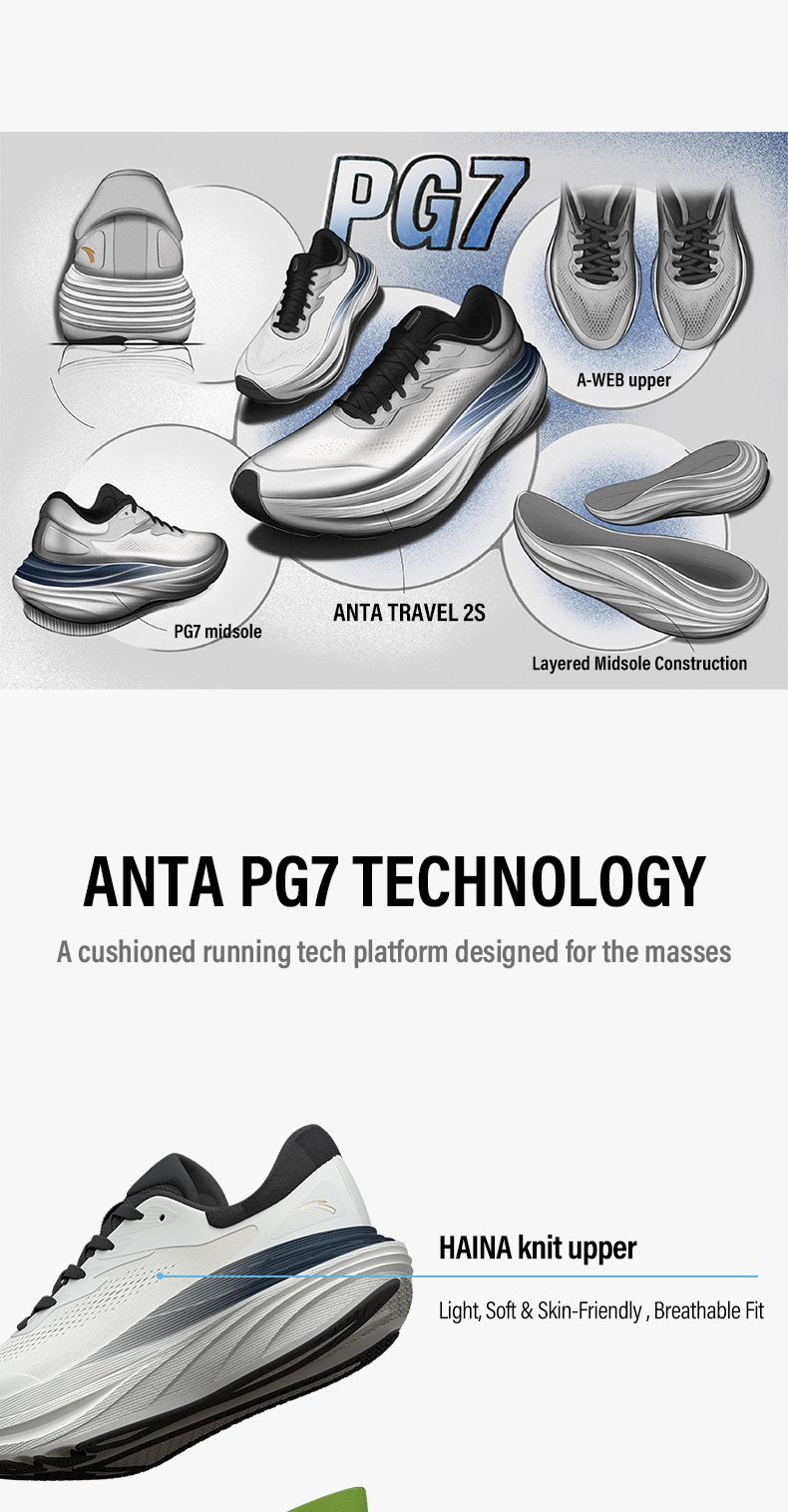 ANTA Travel 2S Men PG 7 Running Shoes 2E Widefoot Cushioning Rebound ...