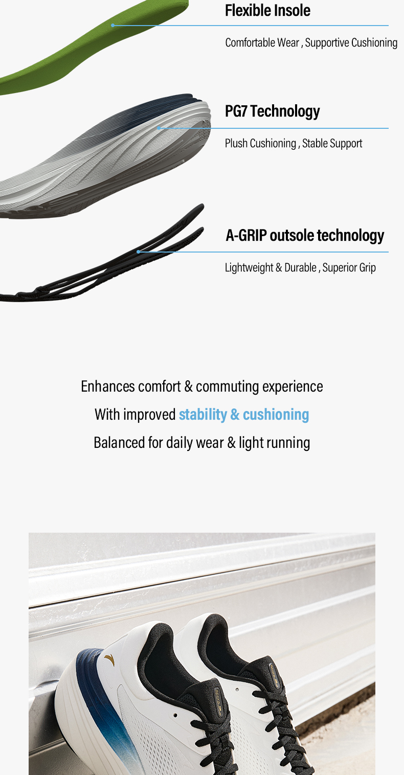 ANTA Travel 2S Men PG 7 Running Shoes 2E Widefoot Cushioning Rebound ...