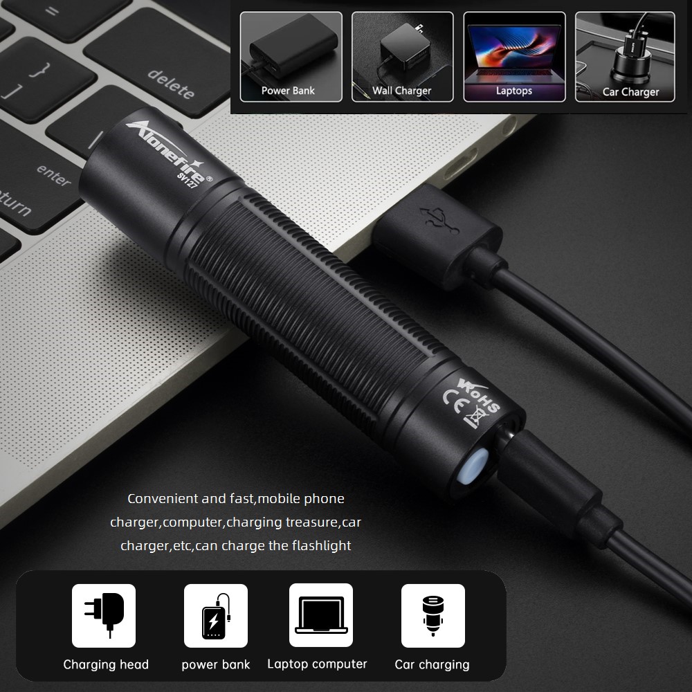Alonefire SV127 EDC Mini Portable LED Flashlight XPE Torch Light USB ...