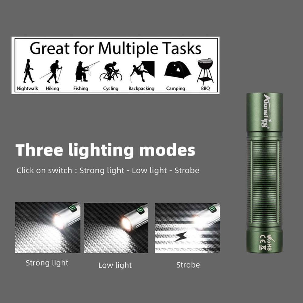 Alonefire SV127 EDC Mini Portable LED Flashlight XPE Torch Light USB ...