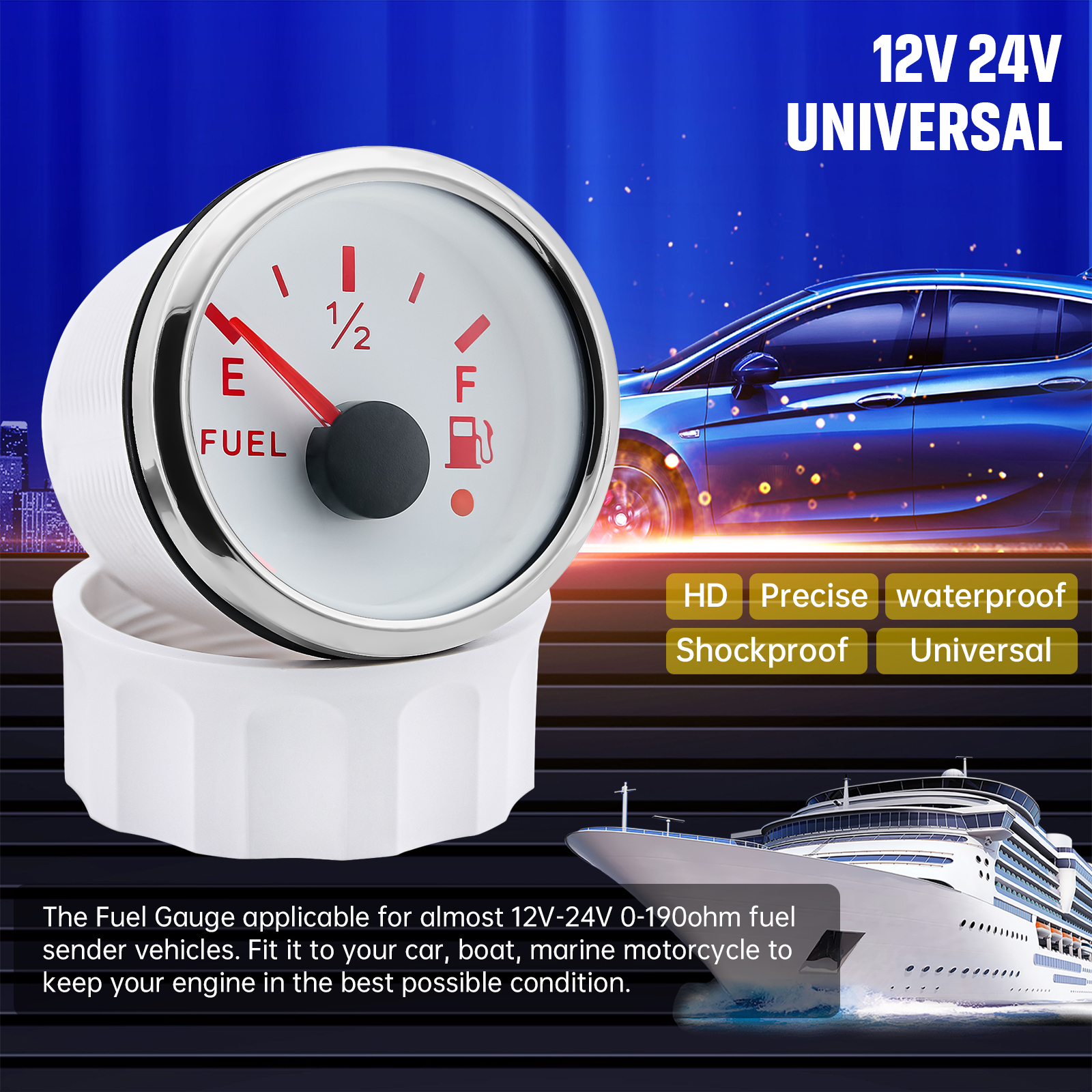 100-500MM Sensor 52mm 0-190 Ohm Fuel Level Gauge With 7 Colors LED ...