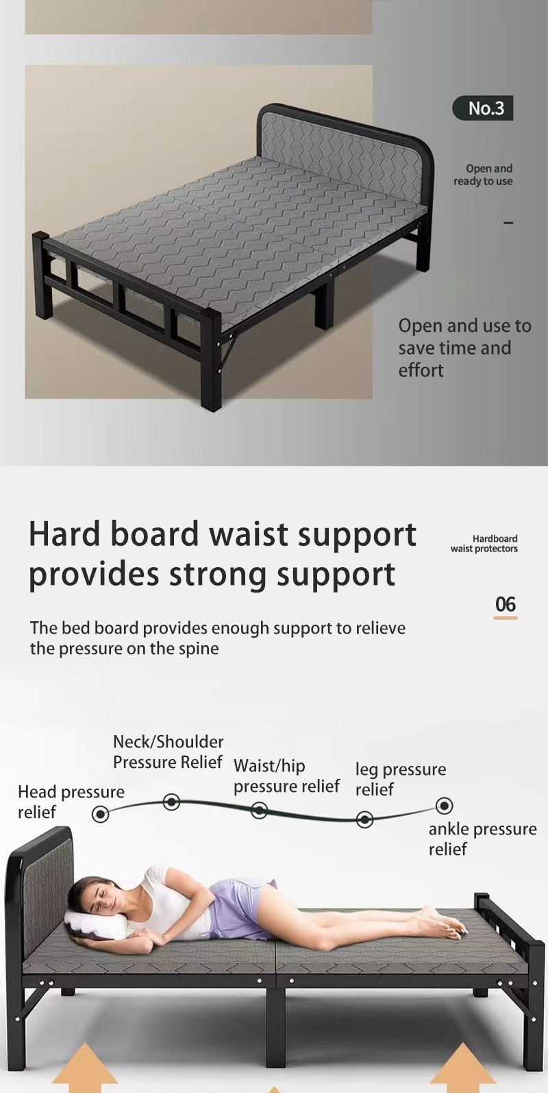 Folding Bed Portable Metal Bed 75/100/120 CM Folding Bed with Cushion ...