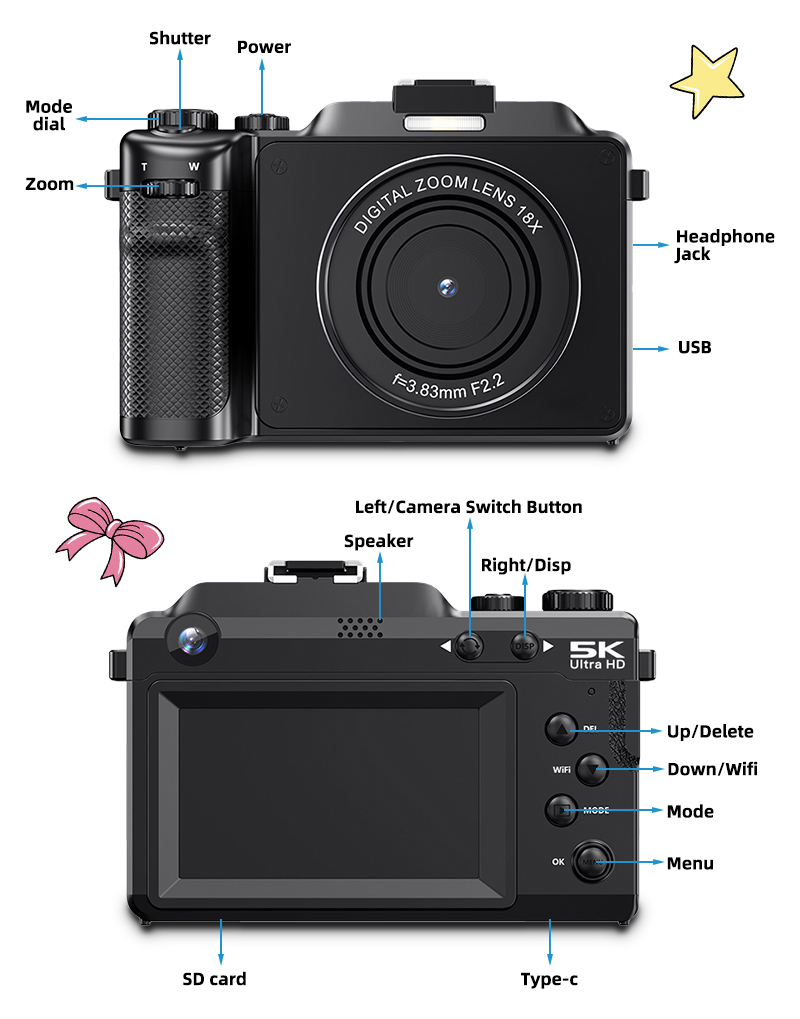 KiTBEEZ KP-3 4K WiFi Digital Camera 64MP Camera For Photography 18X ...