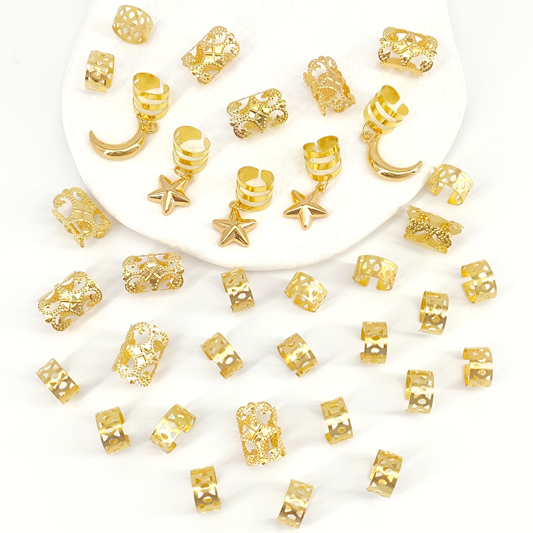 35pcs Hollow Braid Hair Rings with Star Moon Charms Dreadlock Hair ...