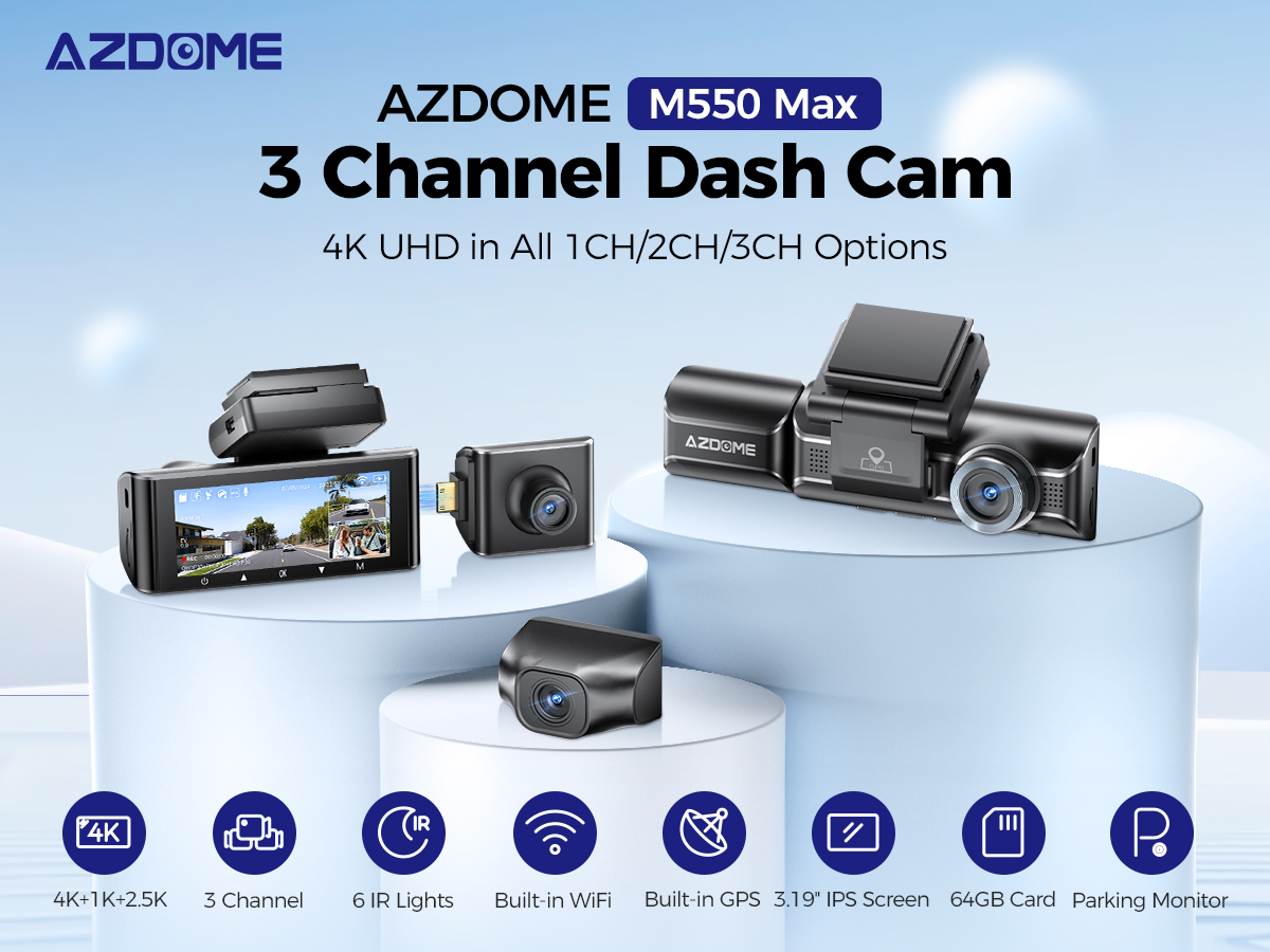AZDOME M550 MAX 4K 3 Camera Dashcam Front and Rear Built-in WiFi GPS ...