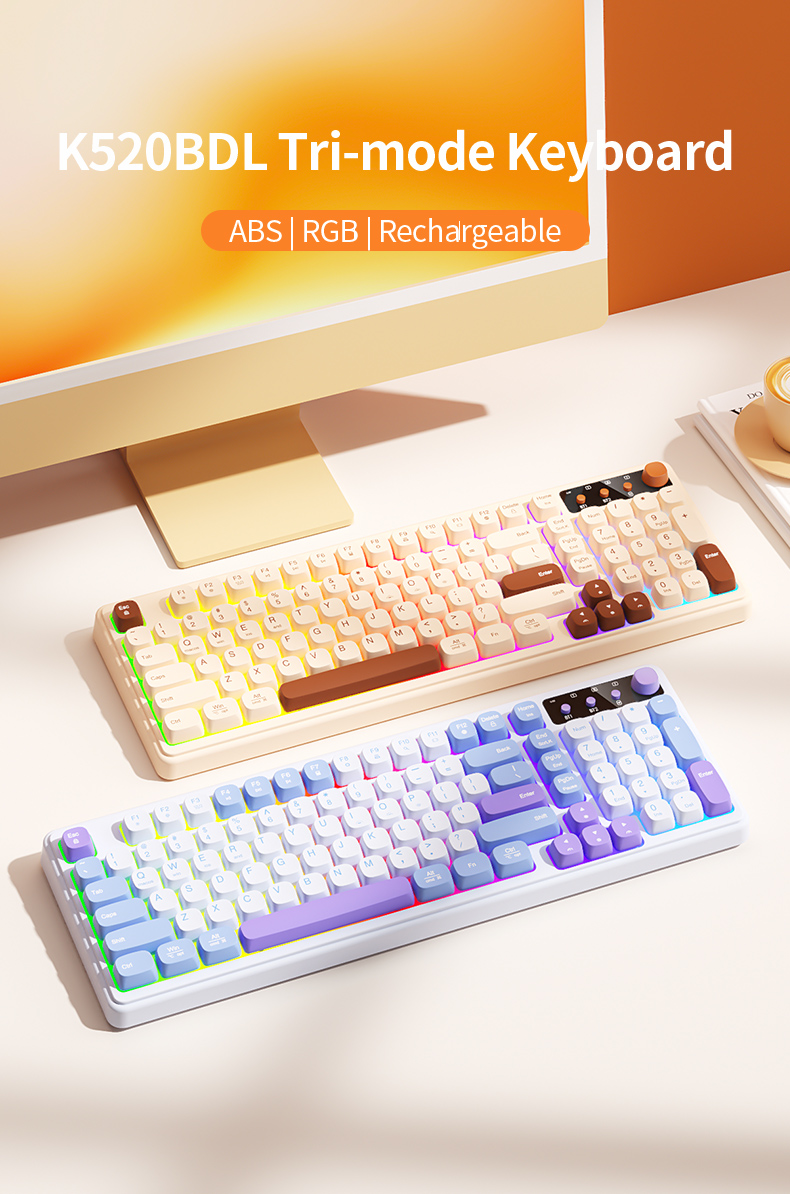 BOW K520 Three-mode Series Rechargeable Ergonomic Keyboard RGB ...