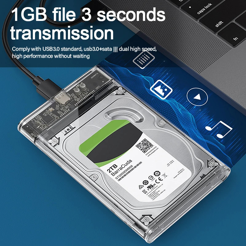 USB3.1 External HDD Case 2.5' Inch Clear Hard Drive Enclosure Fast ...