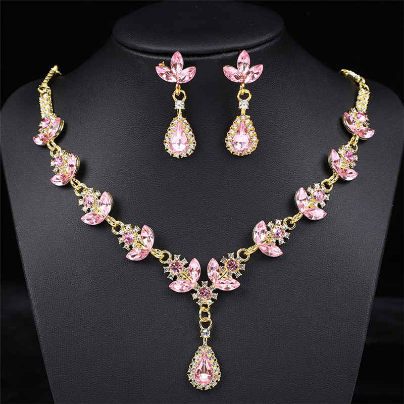 Ladies' metal jewelry set, crystal diamond necklace and earring set ...