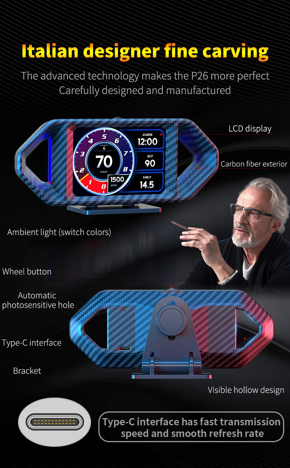 Head Up Display P26 Car EOBD Smart HUD Digital OBD2 GPS Warning System ...