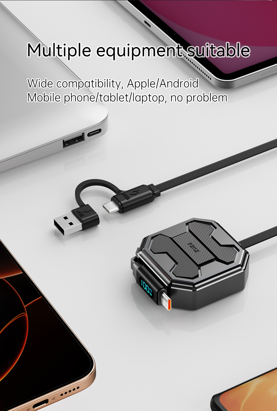 PZoz 2 in 1 PD Fast Charging cable USB C can shrink. 100W USB Type C ...