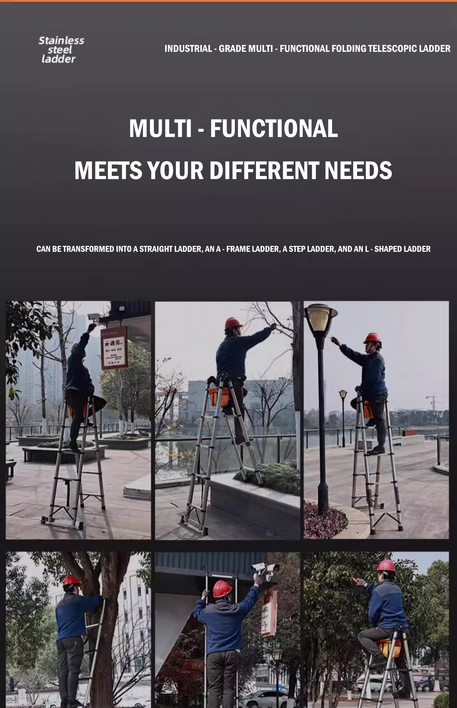 Telescopic Ladder Foldable Aluminum Heavy Duty Ladder Transformable ...