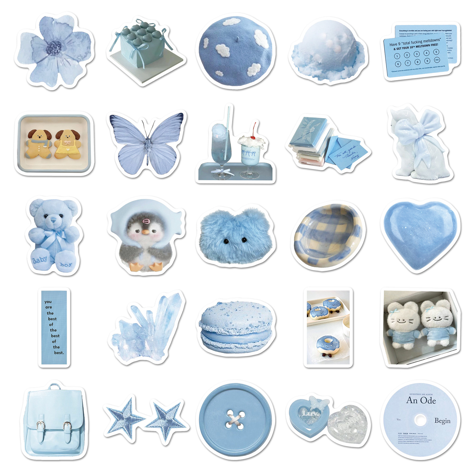 50pcs Blue INS Stickers For Kids Waterproof Hand Account Phone Laptop ...