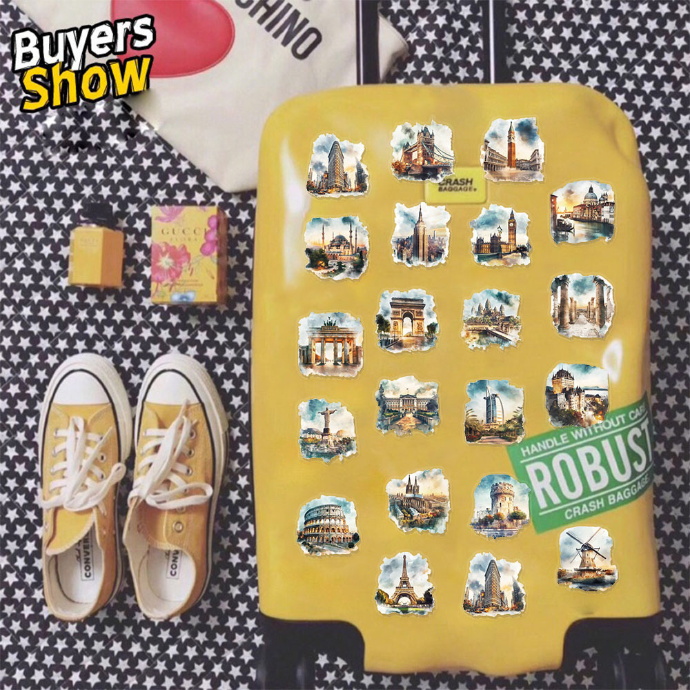 50PCS Retro World Famous Buildings Stickers Travel Holiday Toys Gift ...