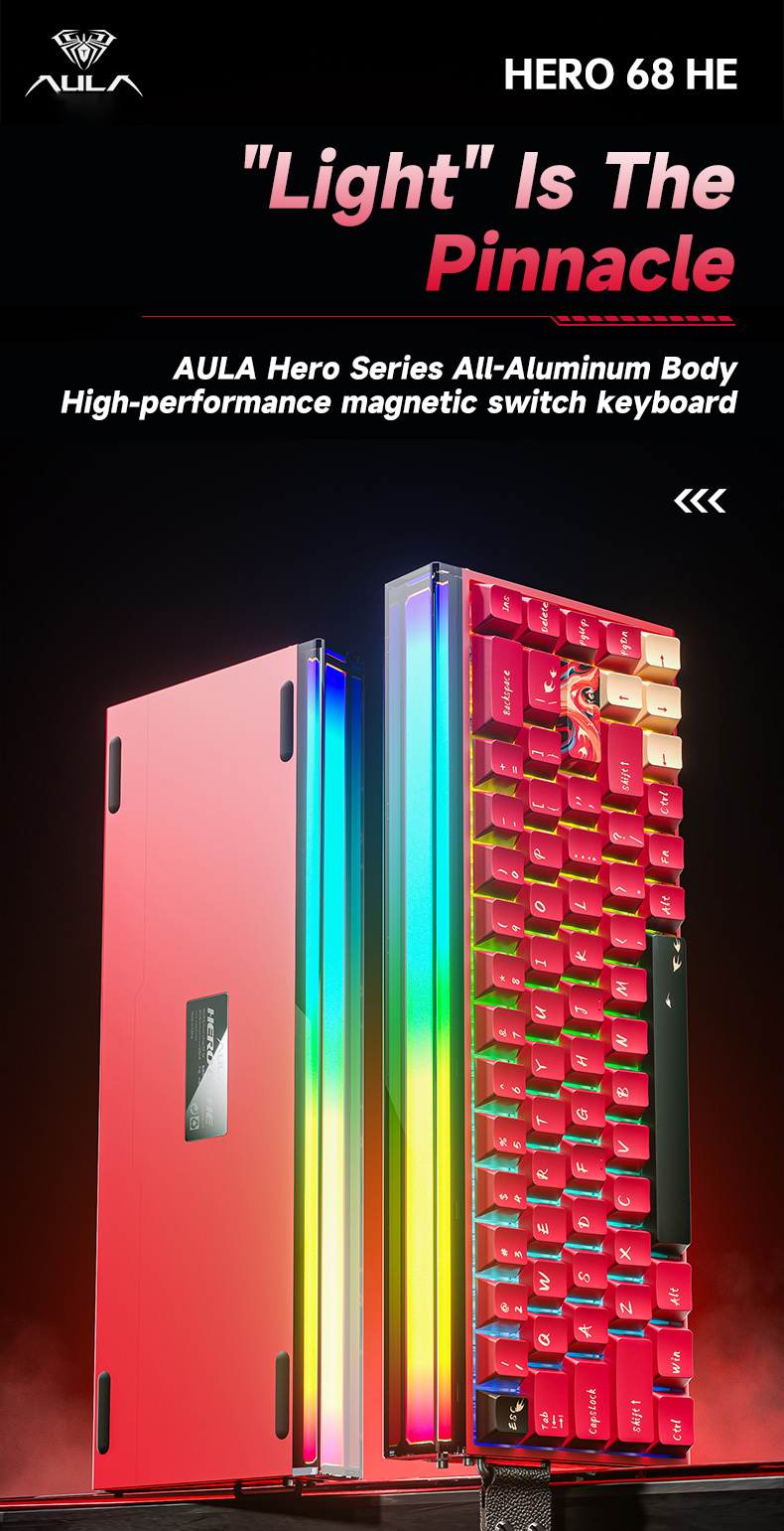 0.005mm RT!New Aluminum AULA HERO 68HE Ultra Magnetic Keyboard 68Keys ...