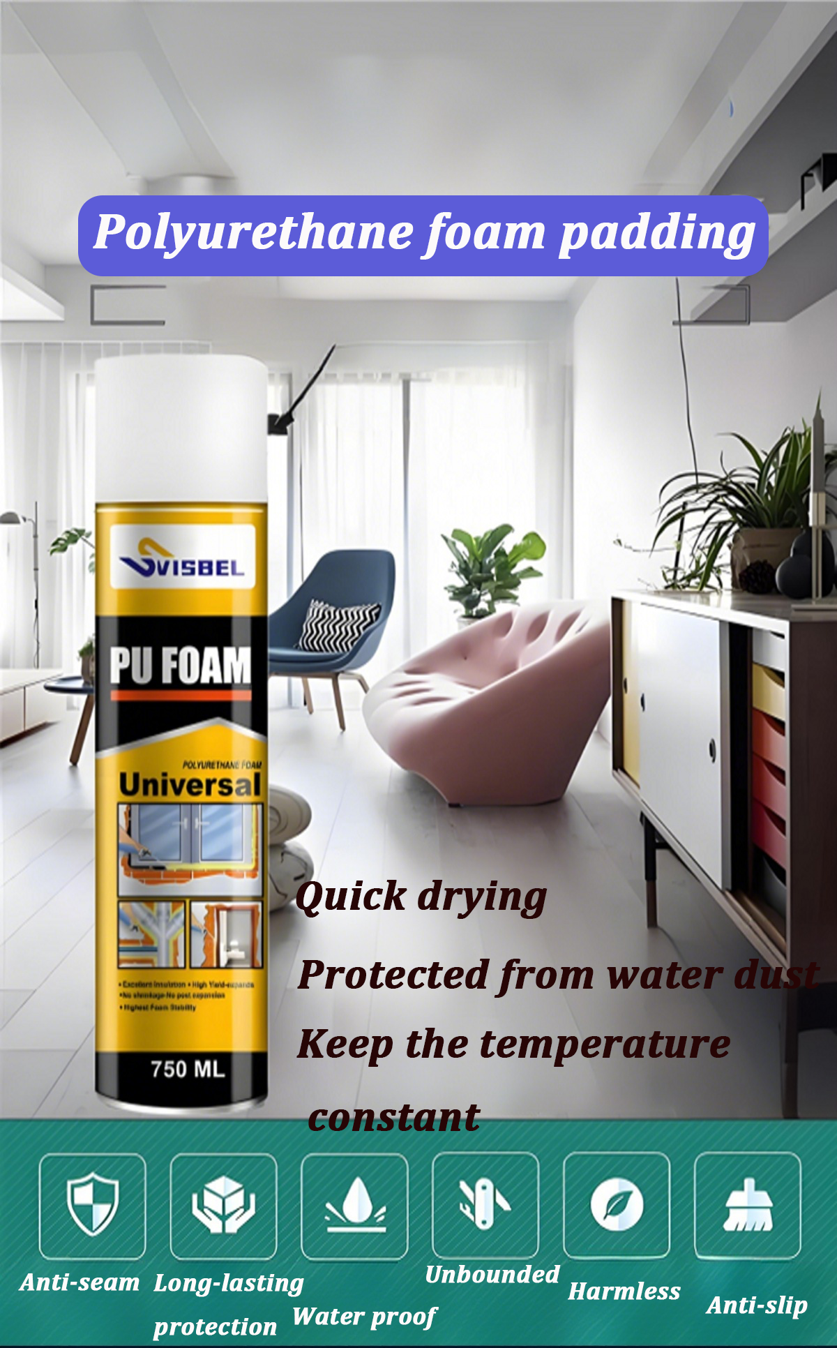 1500ML Polyurethane Foam Spray 120 times high foaming volume sealant ...