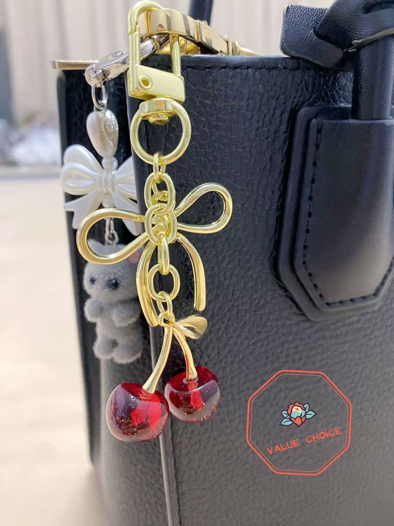 Shiny Alloy Bowknot Cherry Keychain Fruit Creative Design Bag Car ...