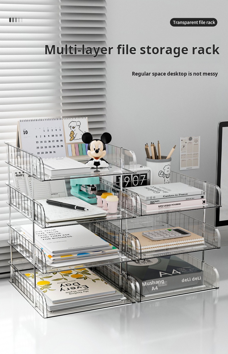 Multi - layer Transparent Desktop Organizer! Acrylic File Rack for ...