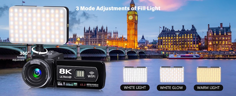 Video Camera, 8K Camcorder 48MP 15FPS HD WiFi Vlogging Camera For live ...