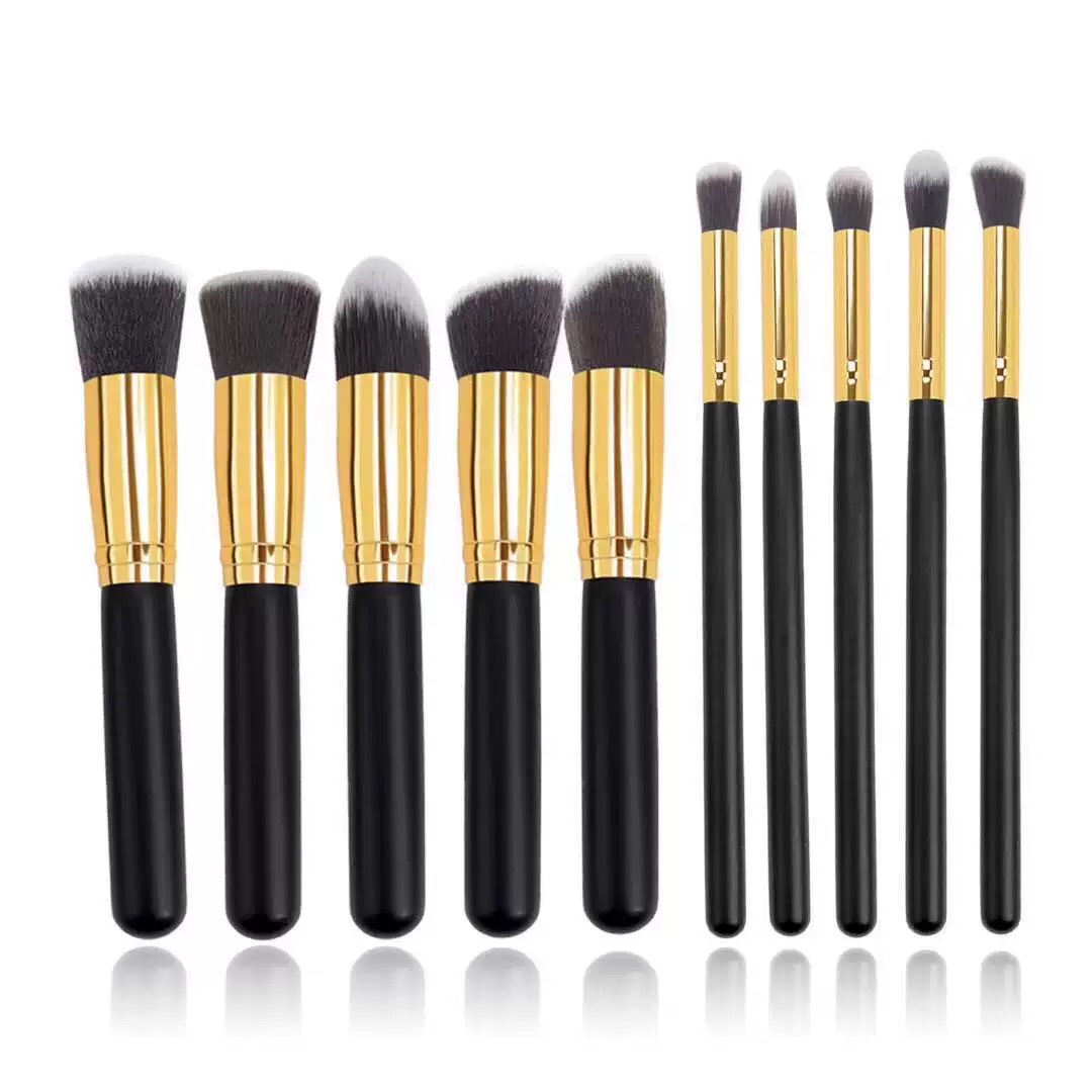 A professional 10-piece kabuki brush set, including a pouch, ideal for ...