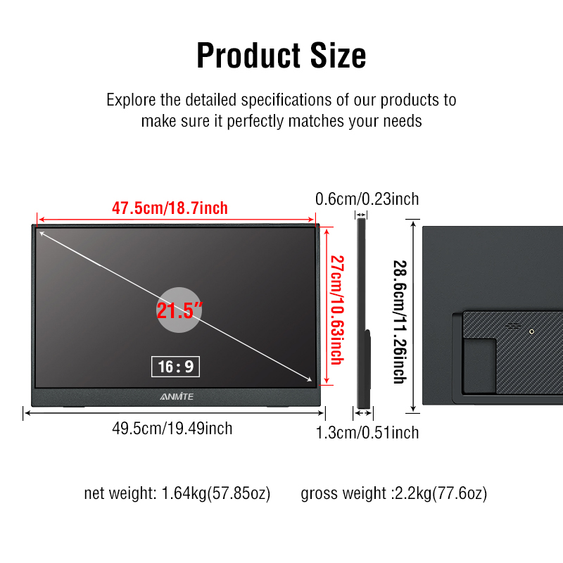 Anmite 21.5-inch Portable Monitor 120Hz – Full HD, HDMI/USB Type-C for ...