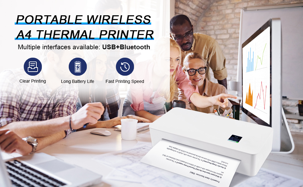 Mini Wireless Printer Portable Bluetooth A4 Paper Printer Inkless ...
