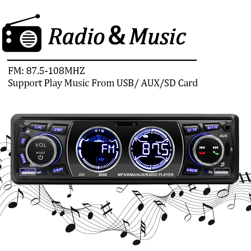 1DIN Bluetooth Car Stereo MP3 Player - FM Receiver with AUX/USB/TF Card ...