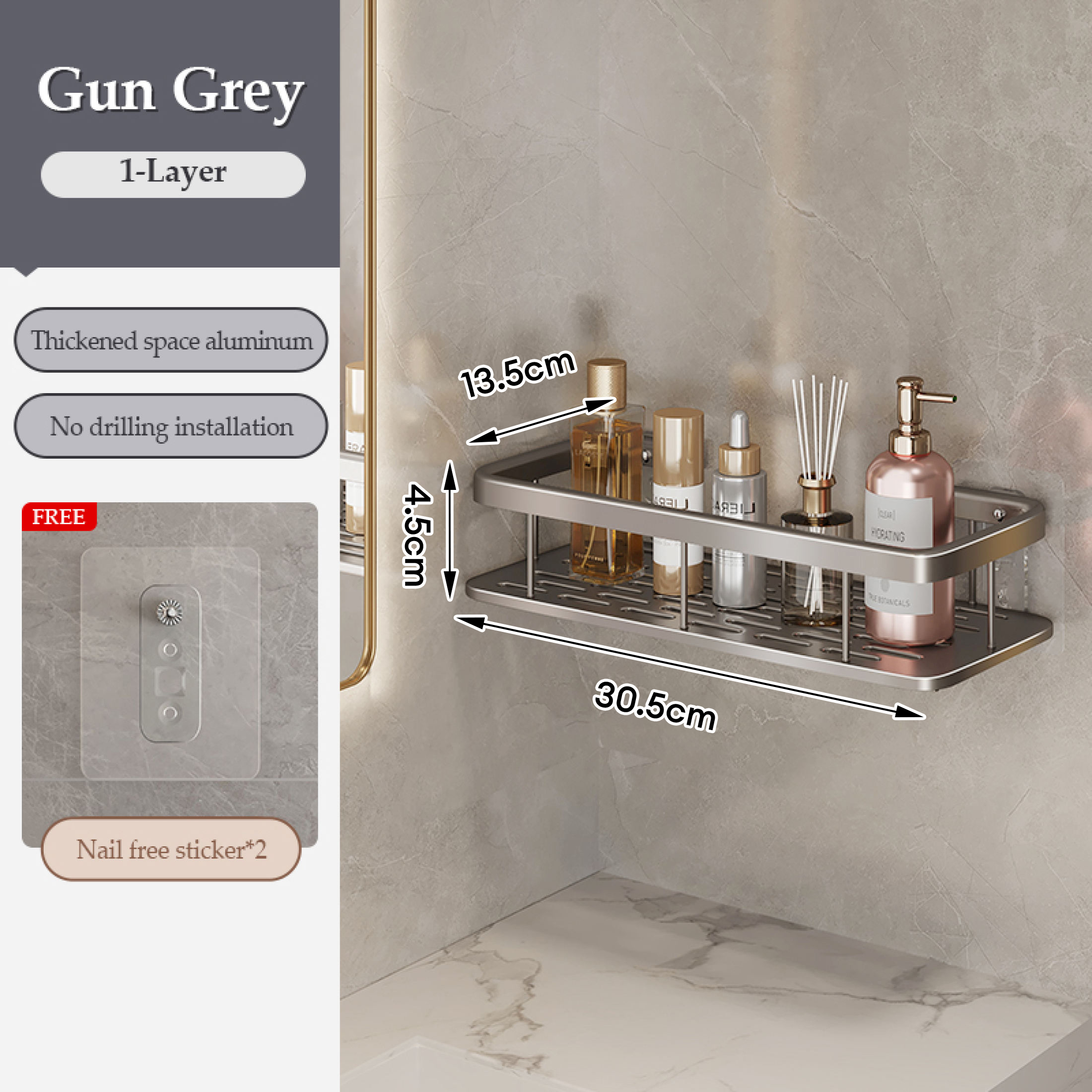 XTEN Space Aluminum Bathroom Rack Stainless Bathroom Organizer Storage ...