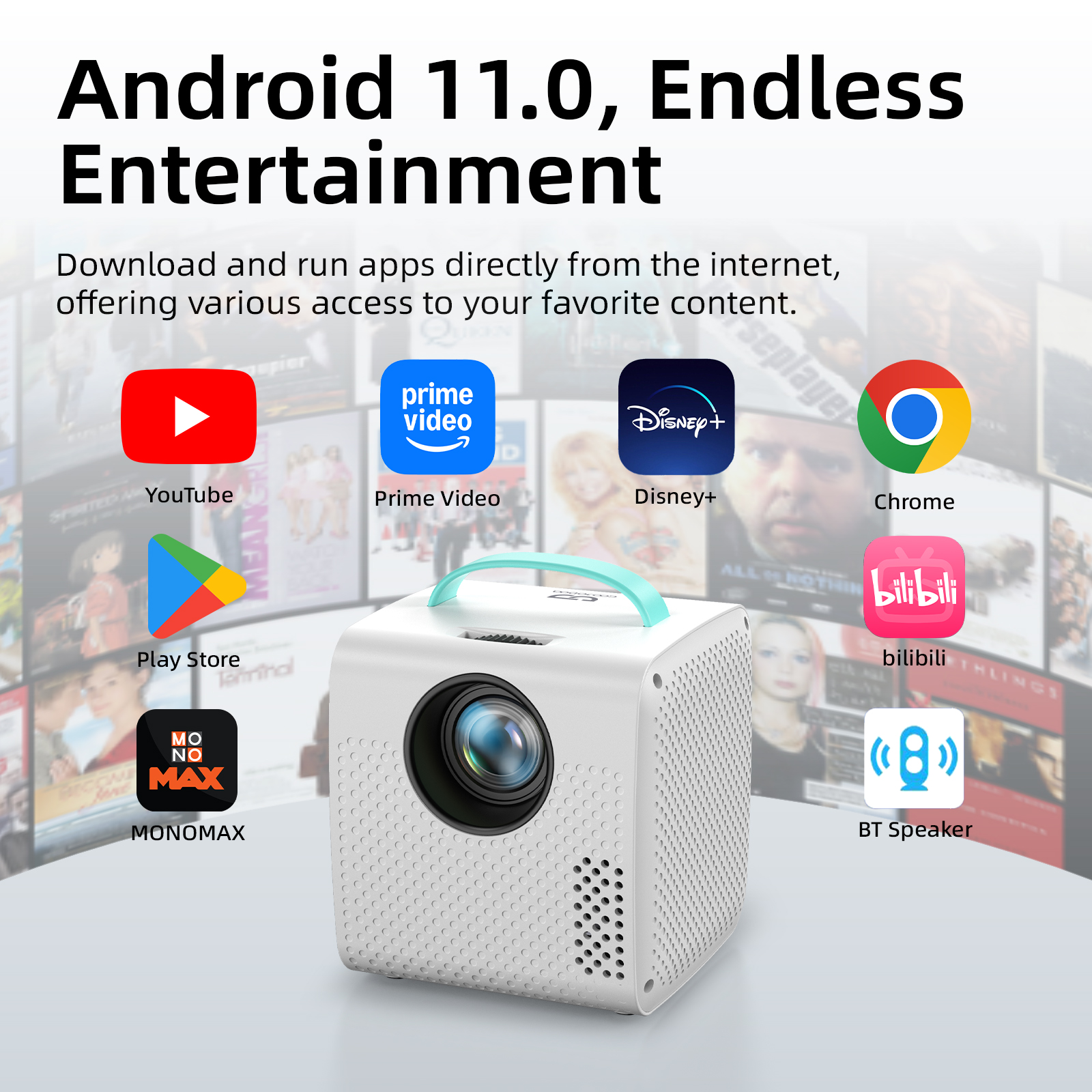 GOOJODOQ Mini Portable Projector With Bluetooth 1080P Speaker HDMI Wifi ...