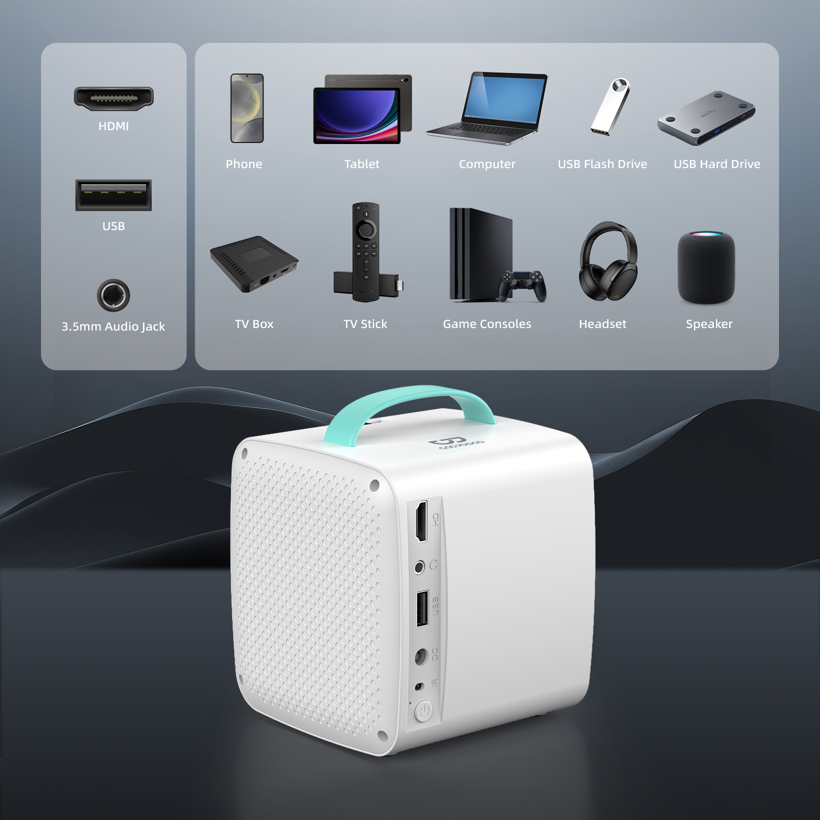 GOOJODOQ Mini Portable Projector With Bluetooth 1080P Speaker HDMI Wifi ...